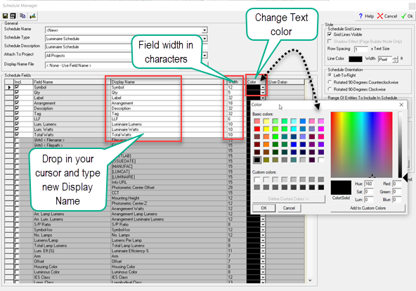Schedule Field Properties